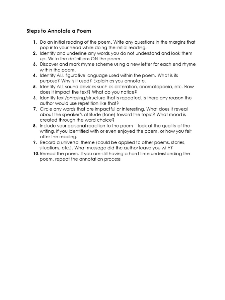 How to Annotate a Poem Guide | PDF