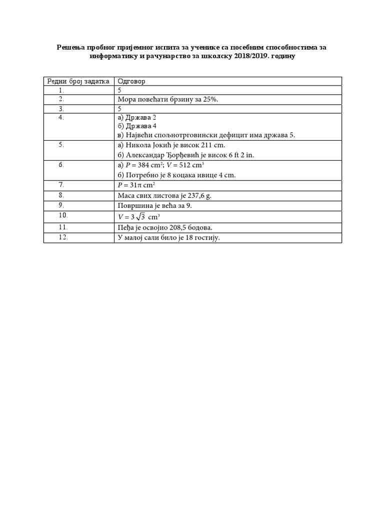 Rešenja.2018-Probni Prijemni Informatika-I-Racunarstvo PDF | PDF