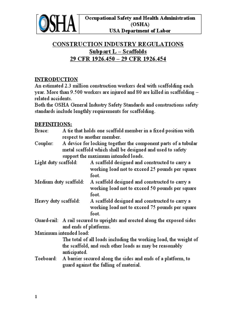 OSHA Scaffold Safety Regulations | PDF | Scaffolding | Occupational ...