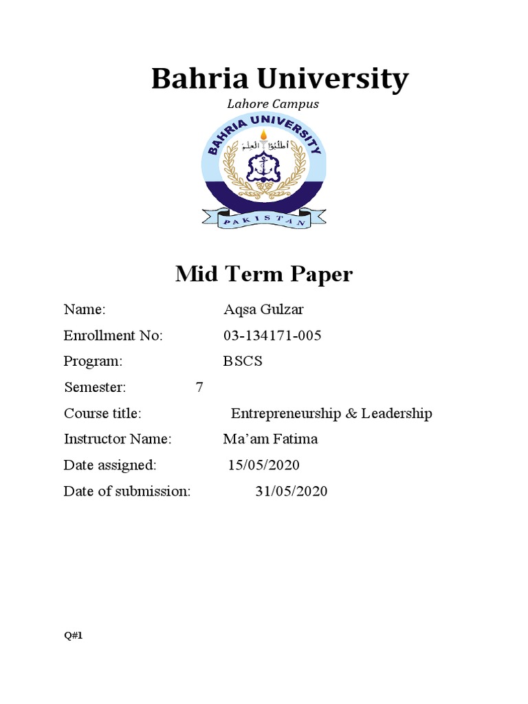 Bahria University: Mid Term Paper | PDF | Recruitment | Partnership