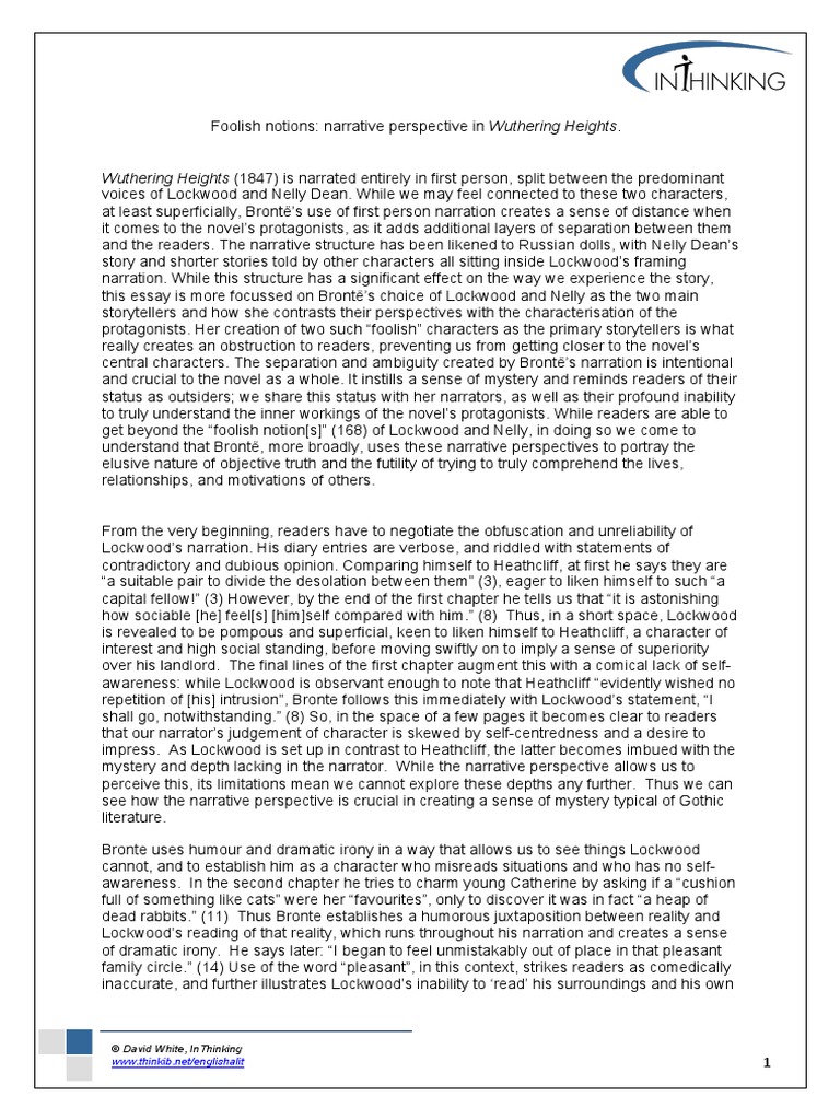 HL Essay Exemplar Wuthering Heights | PDF | Heathcliff (Wuthering ...