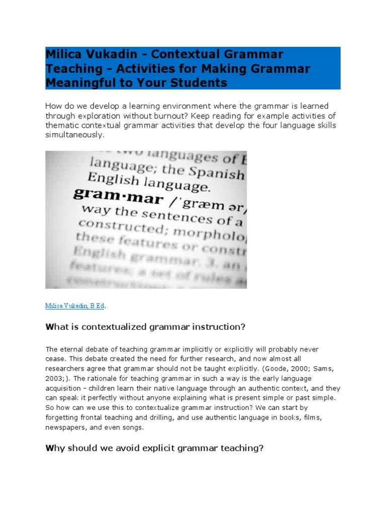 Contextual Grammar Teaching | PDF | Grammar | Learning