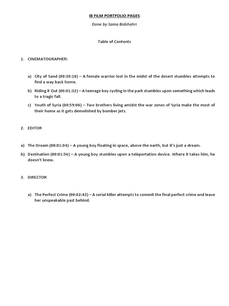 Portfolio Pages - Saina | PDF | Film Director | Cinematography