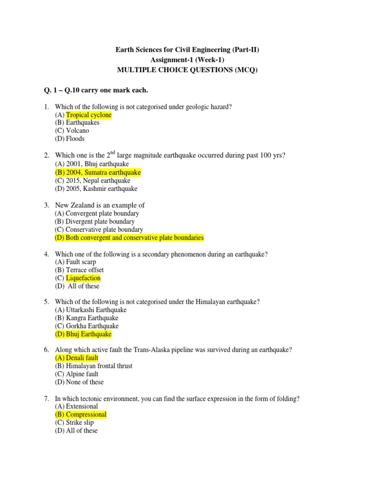 Earth Sciences For Civil Engineering (Part-II) Assignment-1 (Week-1 ...