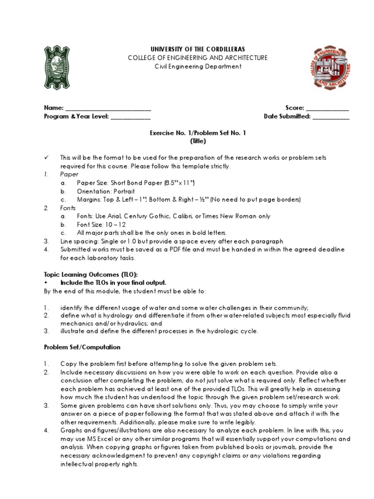 CE 334 - Problem Set Template | PDF | Cognition
