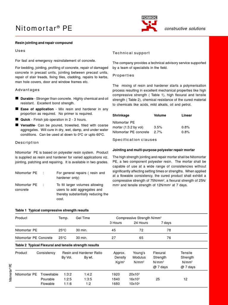 Nitomortar PE PDF | PDF | Mortar (Masonry) | Concrete