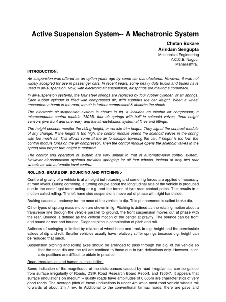 Active Suspension System - A Mechatronic System | PDF | Suspension ...