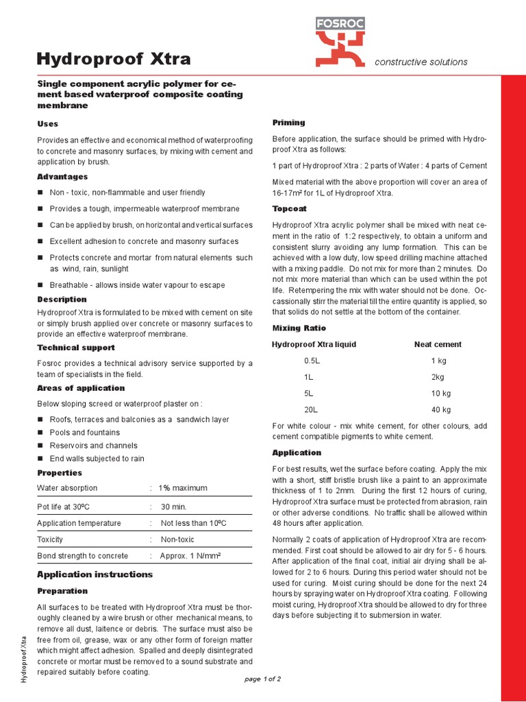 Hydroproof Xtra Waterproofing Guide | PDF | Concrete | Cement
