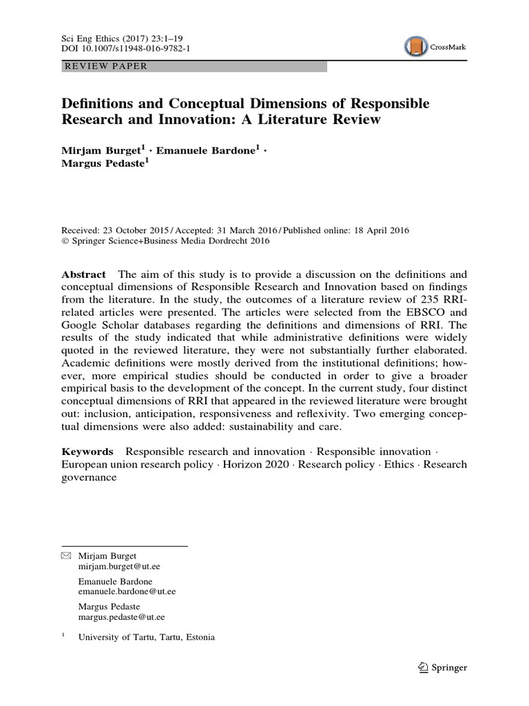 Definitions and Conceptual Dimensions of Responsible Research and ...