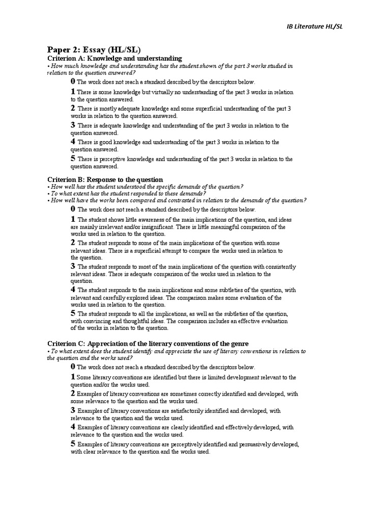 Paper 2: Essay (HL/SL) : Criterion A: Knowledge and Understanding | PDF ...