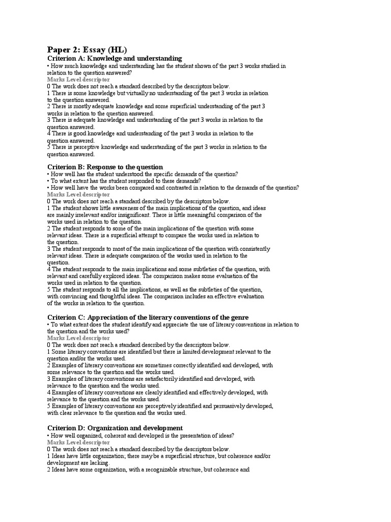 Paper 2: Essay (HL) : Criterion A: Knowledge and Understanding | PDF