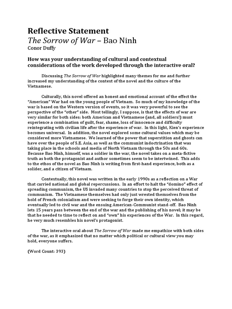 BEST ONE Reflective Statement Sorrow of War | PDF | Psychological ...