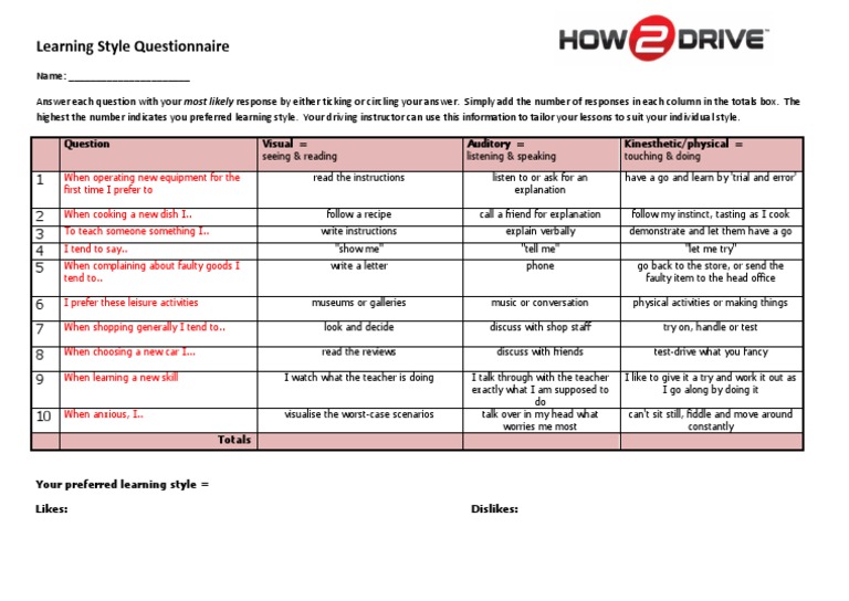 Learning Style Questionnaire PDF | PDF | Cognitive Science | Epistemology