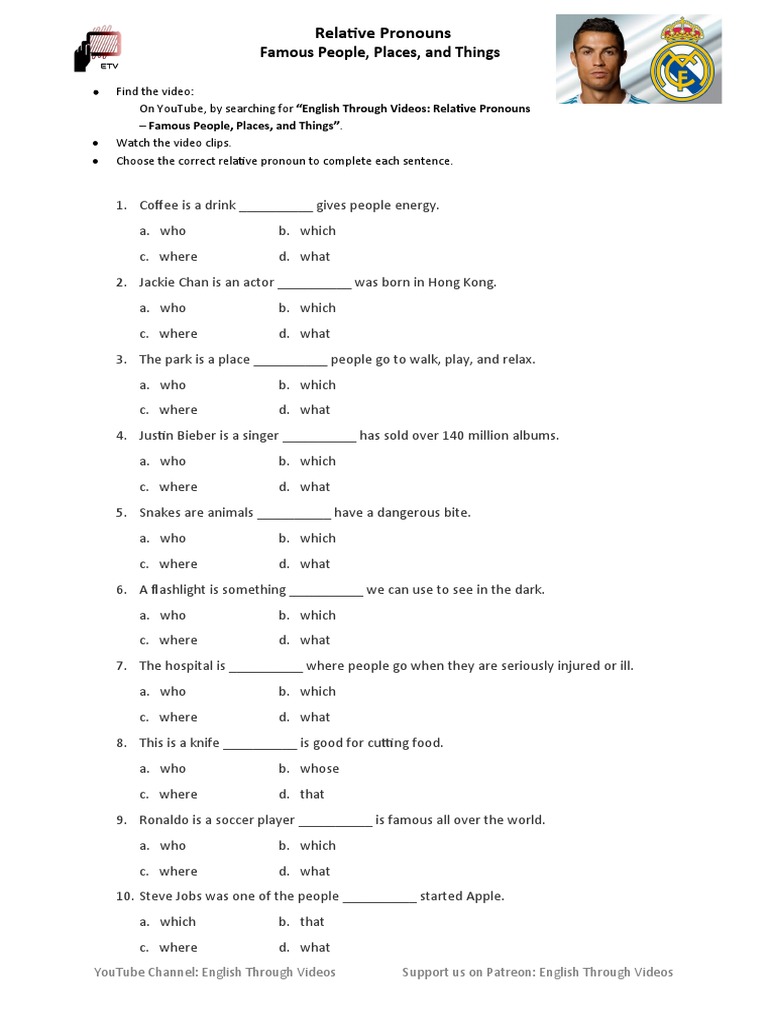 Relative Pronouns Video Activity Who Which Where T Fun Activities Games ...