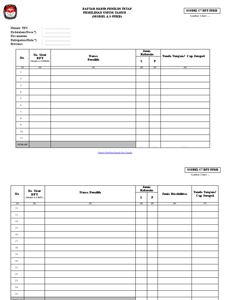 MODEL C7.DPT-KPU Absen DPT | PDF