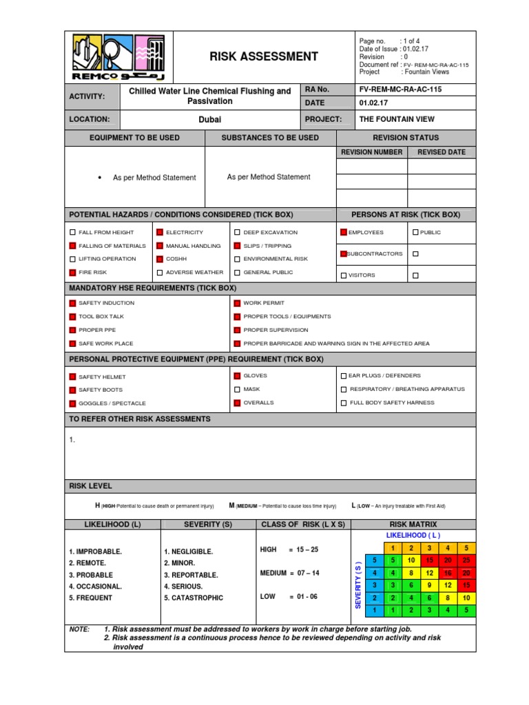 Chemical Flushing Risk Assessment | PDF | Personal Protective Equipment ...