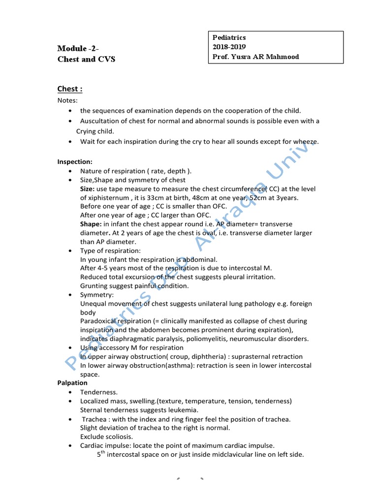 Module - 2-Chest and CVS: Pediatrics 2018-2019 Prof. Yusra AR Mahmood | PDF | Cardiology ...
