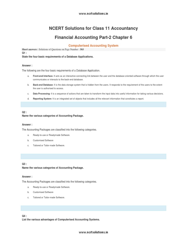 NCERT Solutions For Class 11 Accountancy Part 2 Chapter 6 | PDF ...