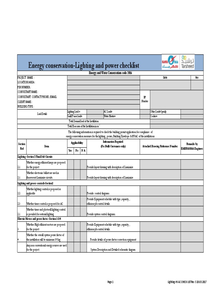 Energy Conservation Checklist for HVAC | PDF | Air Conditioning | Lighting