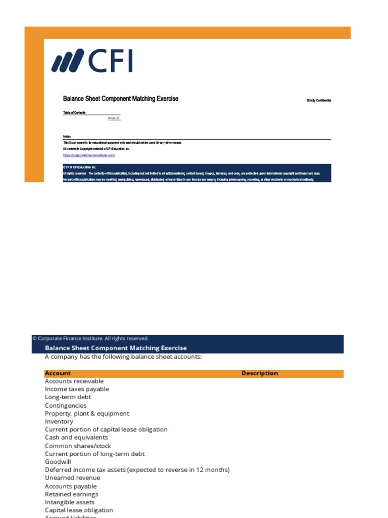 Balance Sheet Component Matching Exercise: Strictly Confidential | PDF | Balance Sheet | Deferral