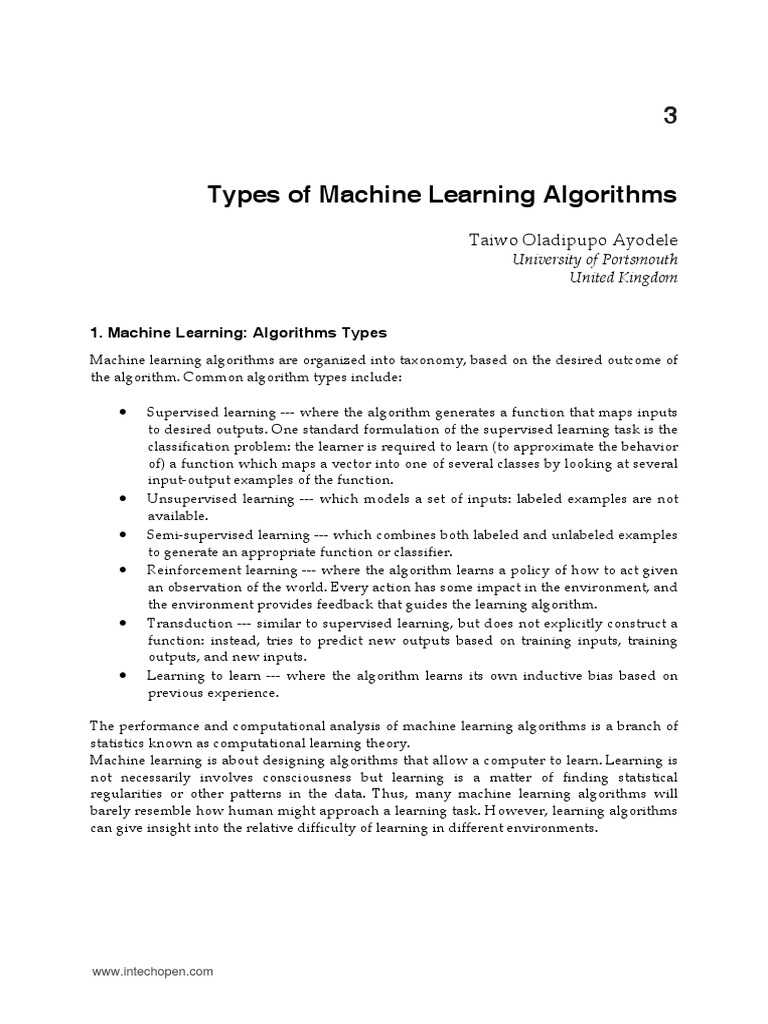 Machine Learning: Algorithms Types | PDF