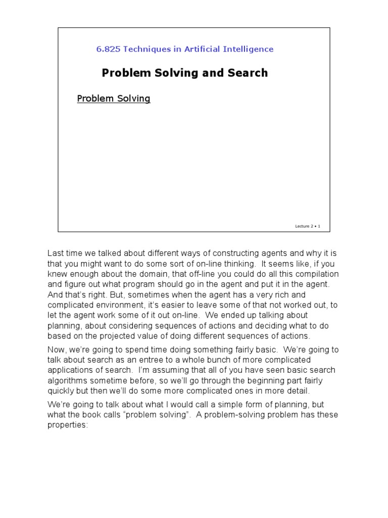 Problem Solving and Search: 6.825 Techniques in Artificial Intelligence | PDF | Theoretical ...