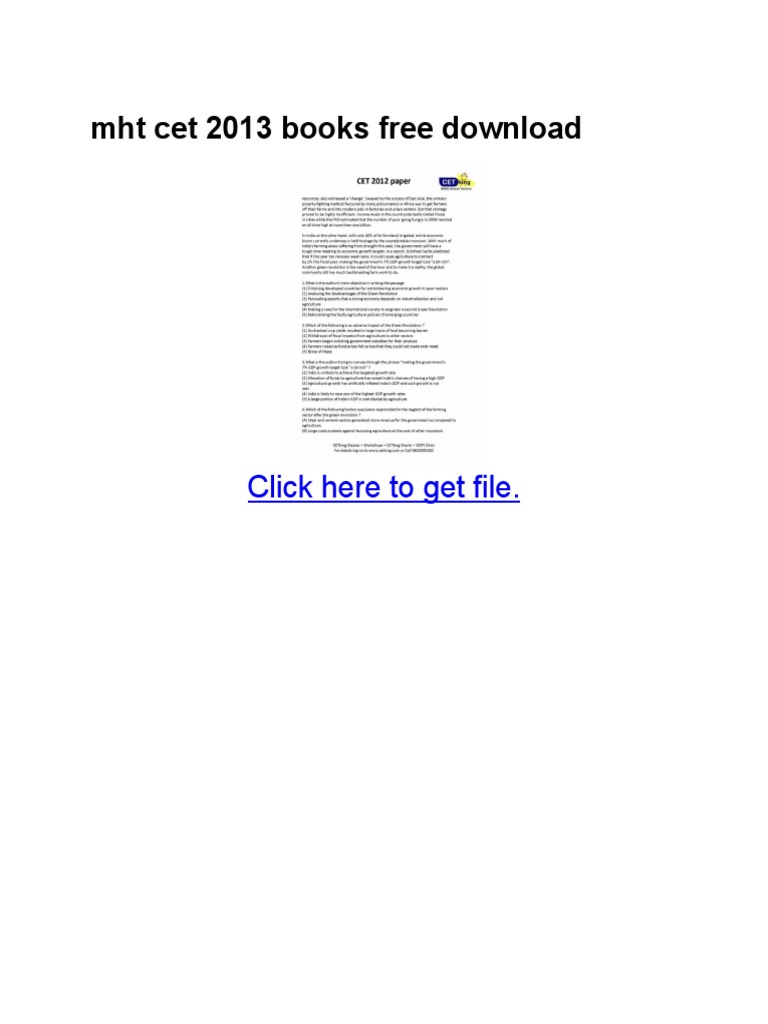 MHT CET 2013 Books Free Download Guide | PDF