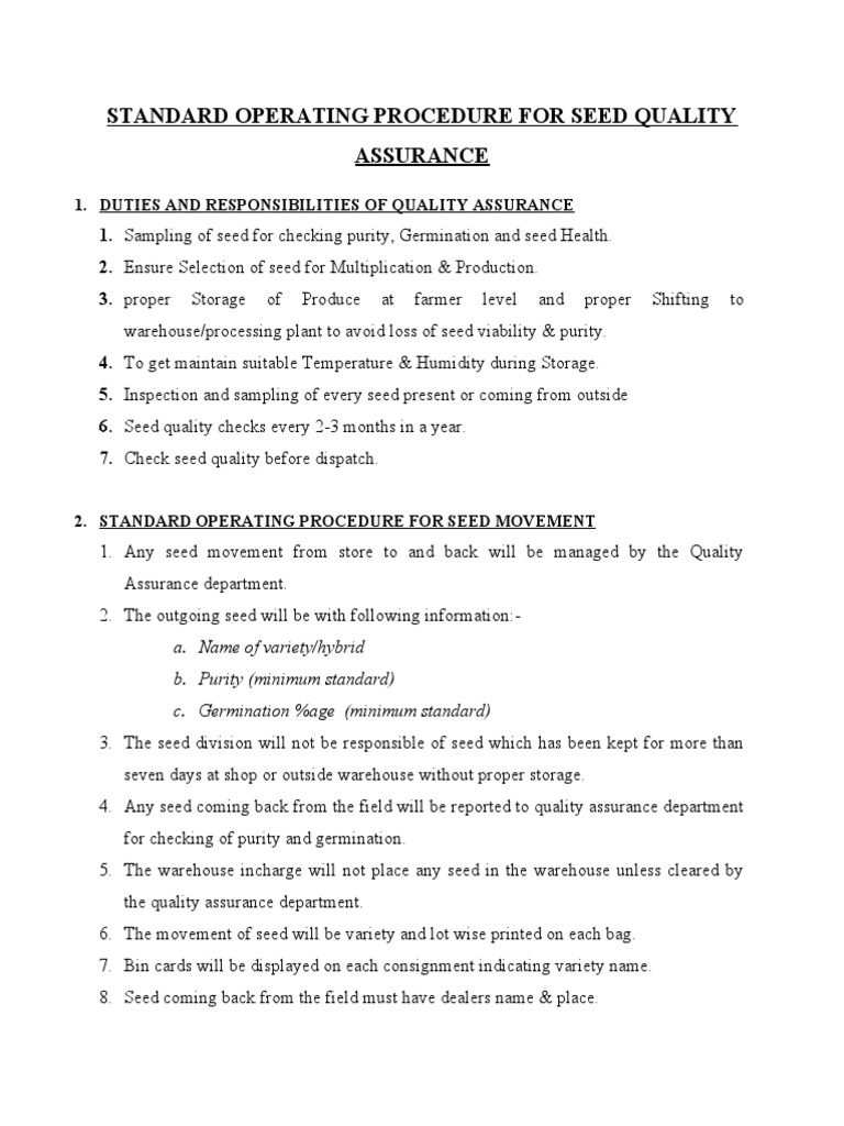 SOP For Seed QA Lab | PDF | Seed | Quality Assurance