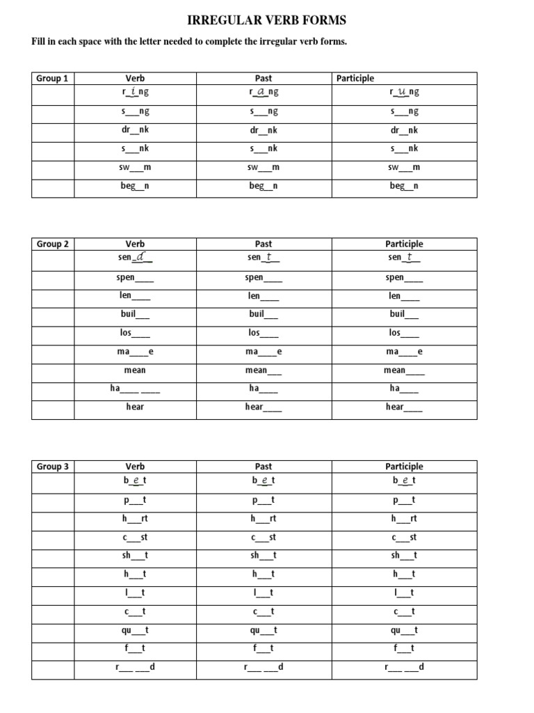 Irregular Verbs Worksheet | PDF | Morphology | Semantics