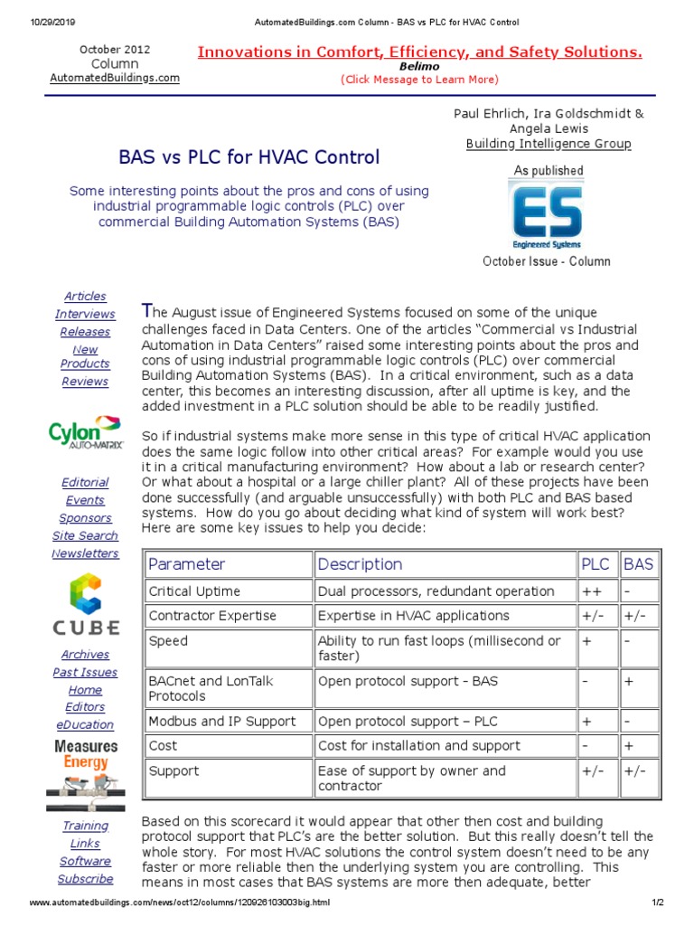 BAS Vs PLC For HVAC Control | PDF | Building Automation | Programmable ...