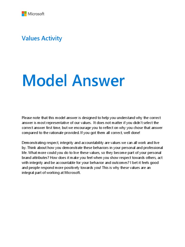 Microsoft Module 3 Task 1 - Model Answer | PDF | Integrity | Value (Ethics)