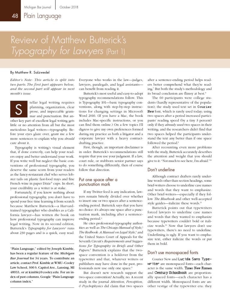 Typography For Lawyers: Review of Matthew Butterick's | PDF | Typefaces ...