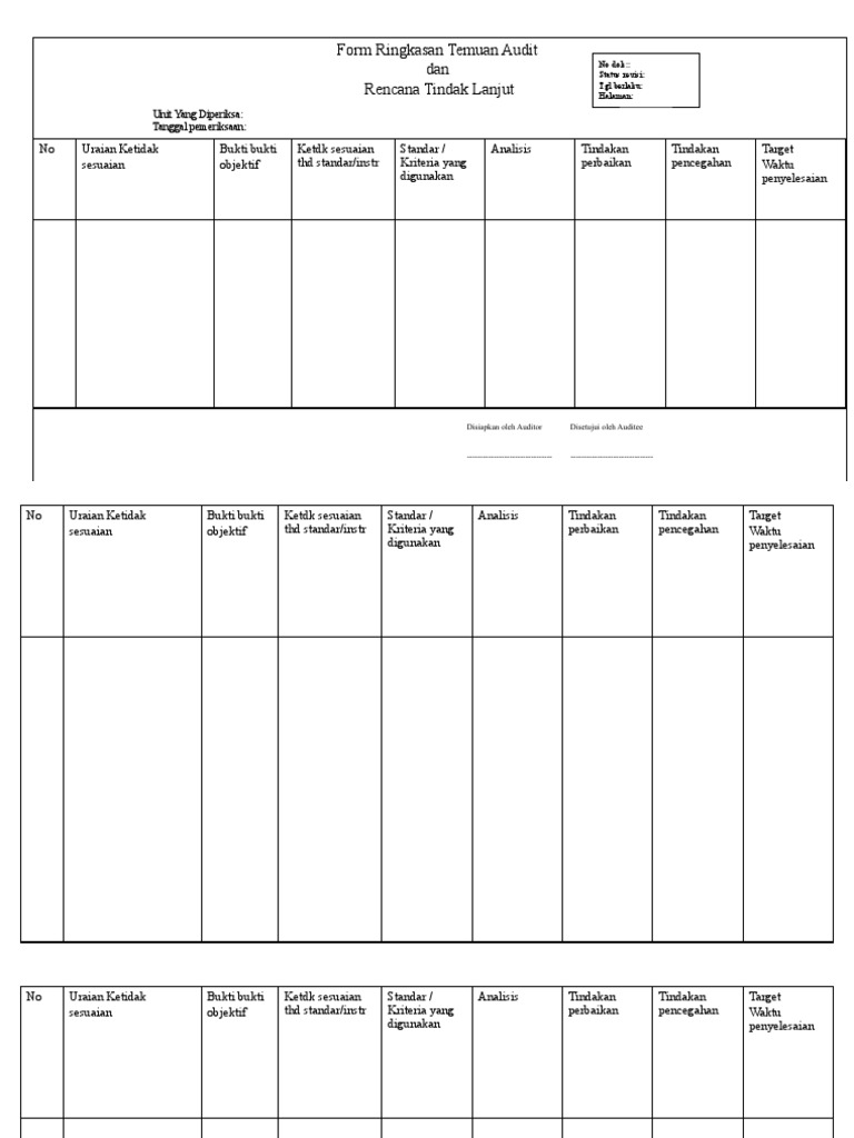 XXXX - Form Ringkasan Temuan Audit | PDF