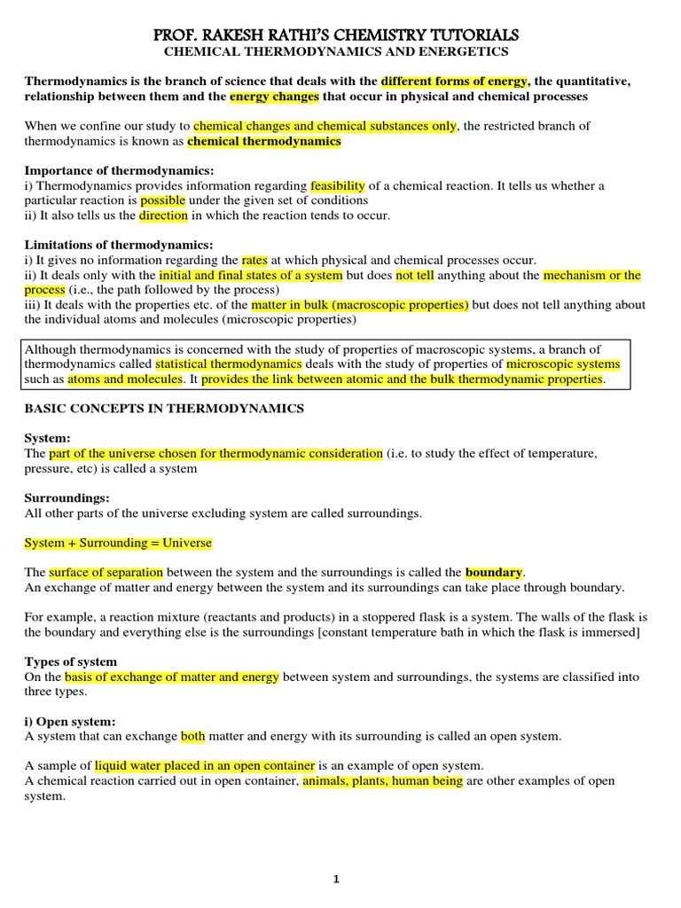 Prof. Rakesh Rathi'S Chemistry Tutorials | PDF | Thermodynamics ...