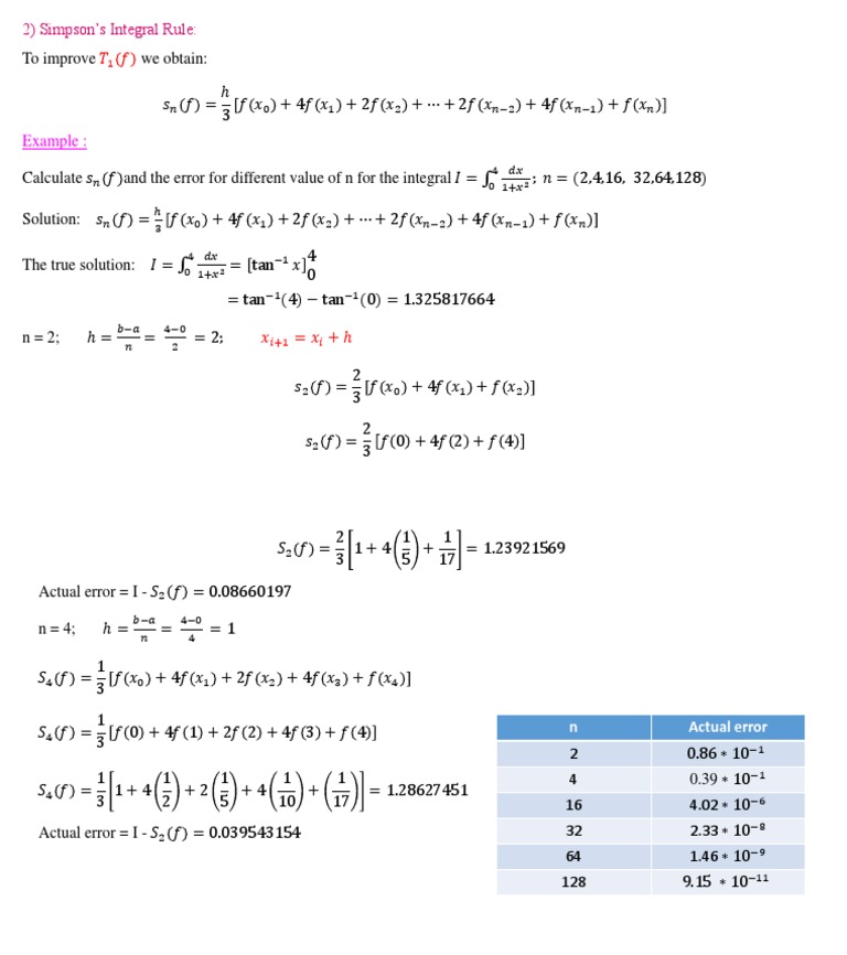 2) Simpson's Integral Rule:: Example | PDF
