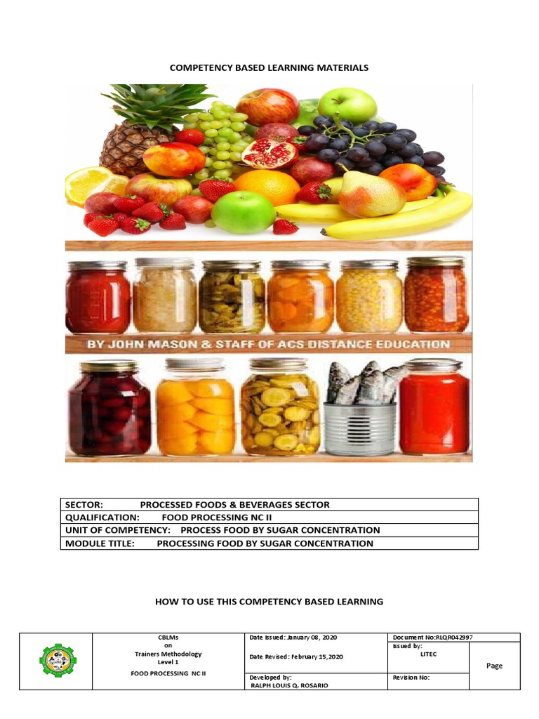 Cblm-Sugar Concentrate Tr-Food Processing NC Ii | PDF | Fruit Preserves ...