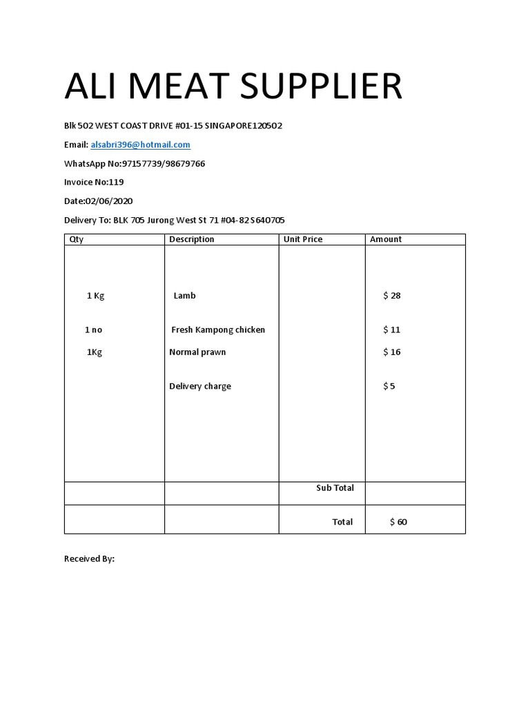 ALI MEAT SUPPLIER Invoice PDF | PDF