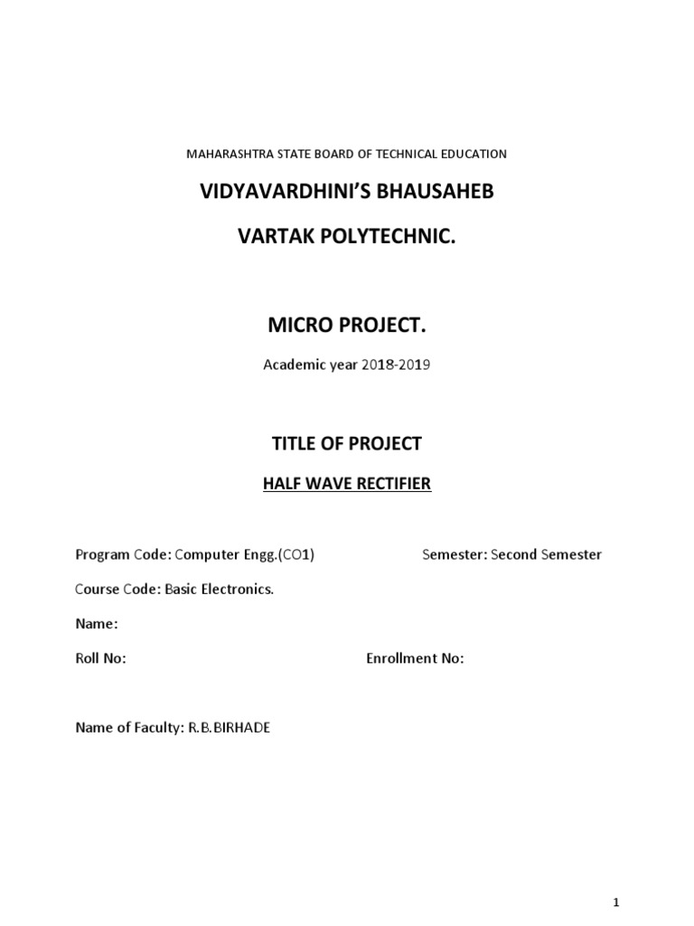 Basic Electronics Diploma Microproject | PDF | Rectifier | Diode