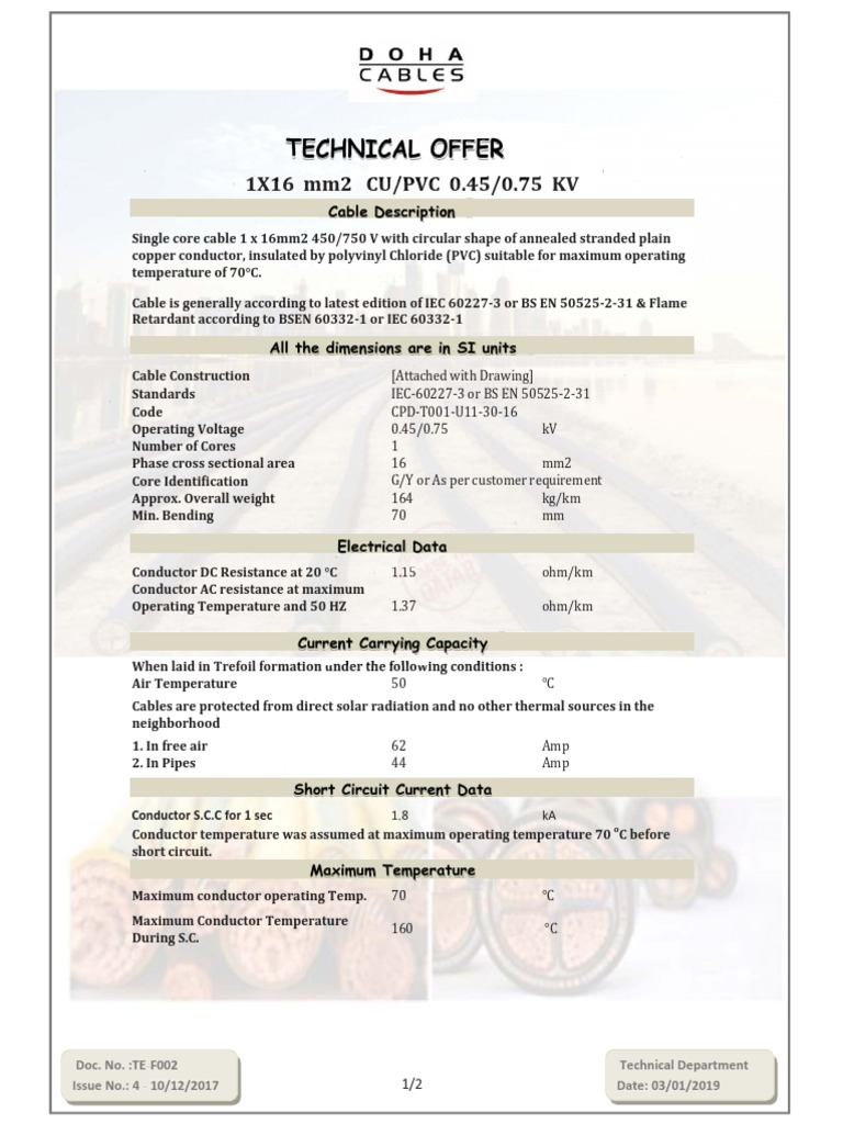 1Cx16mm2 ECC | PDF | Insulator (Electricity) | Electrical Conductor