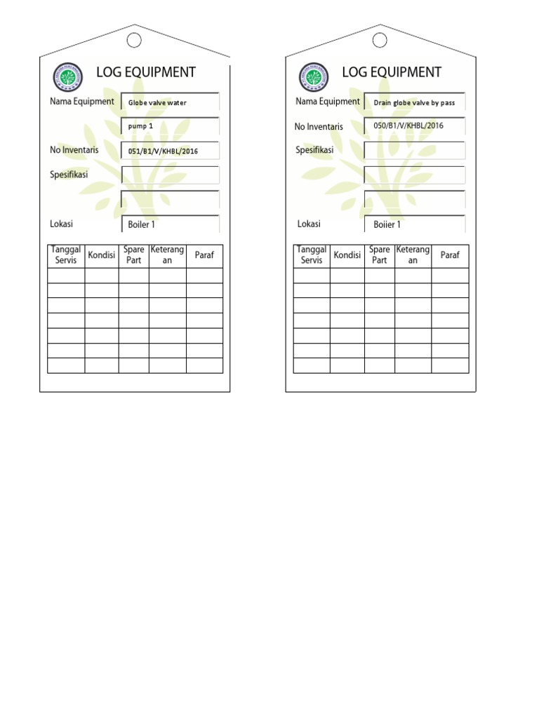 Log Equipment Log Equipment: Nama Equipment Nama Equipment No ...