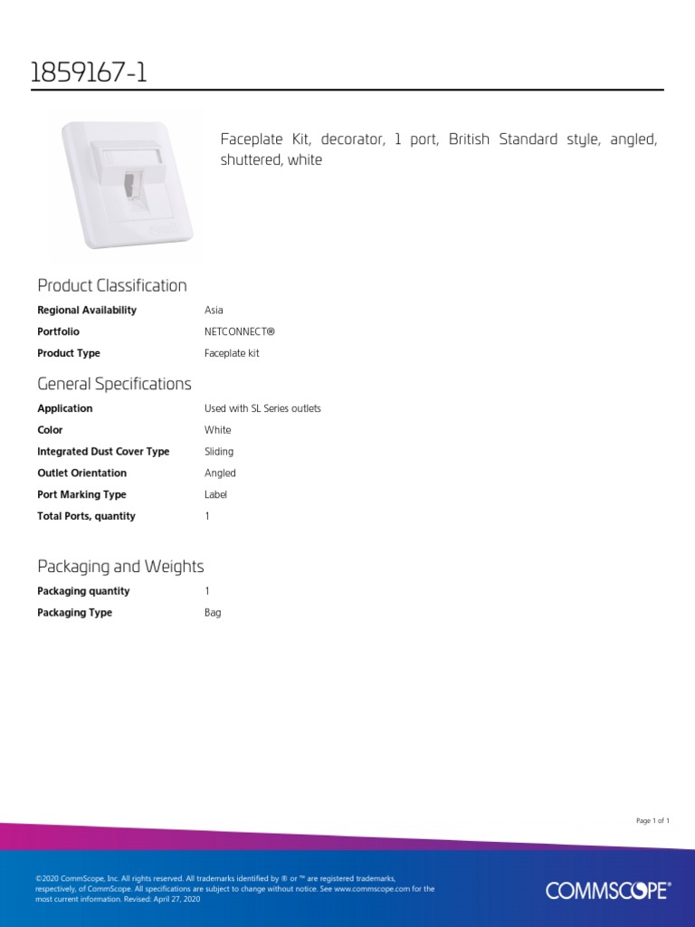 AMP 1 Port Shuttered Angle Faceplate - 1859167-1 | PDF | Technology ...
