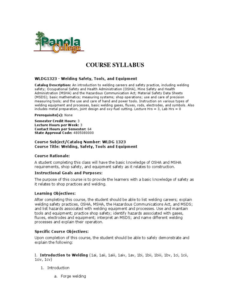 Course Syllabus | PDF | Welding | Construction