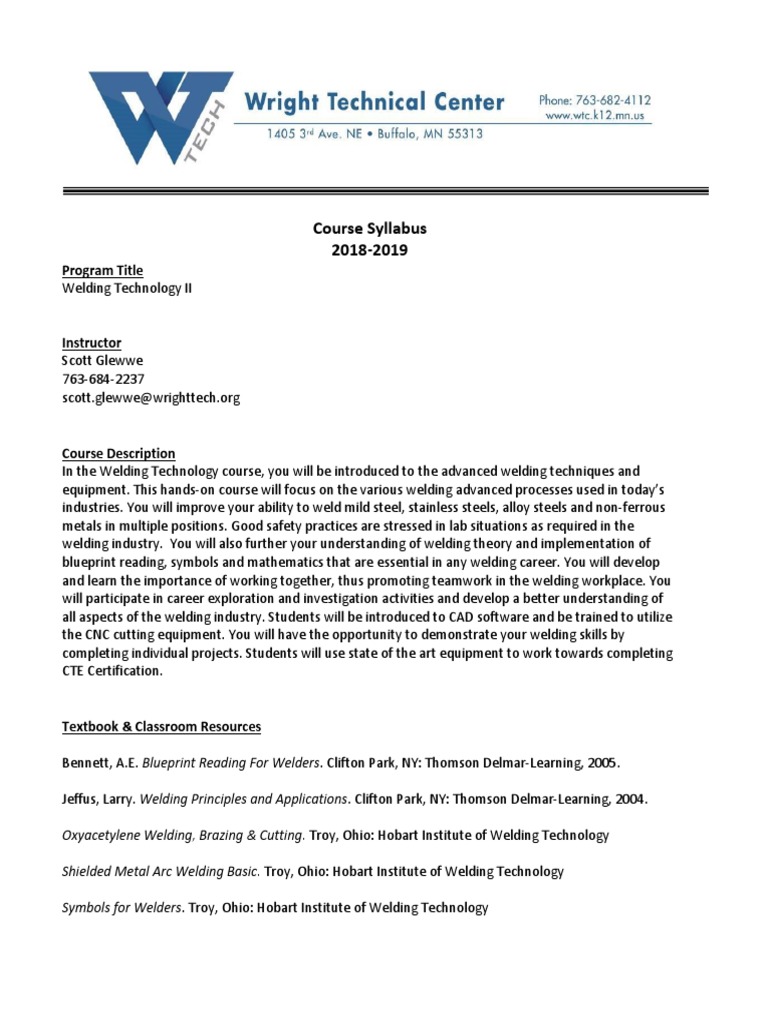 Course Syllabus 2018-2019: Program Title | PDF | Welding | Construction