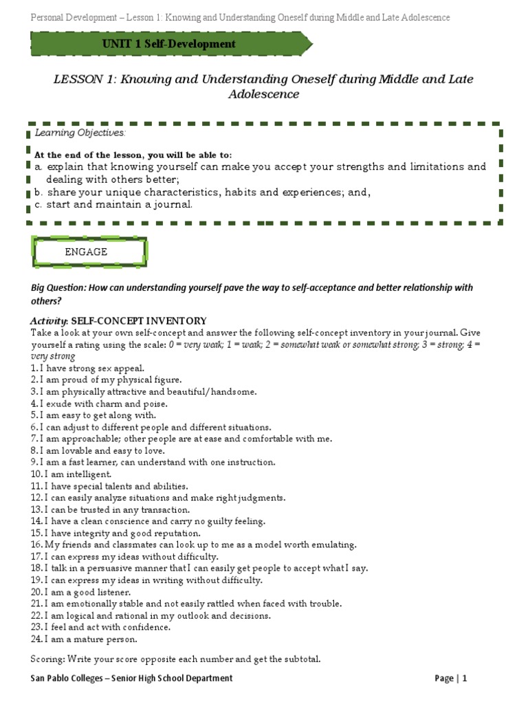 Module 1 Personal Development | PDF | Self Concept | Adolescence