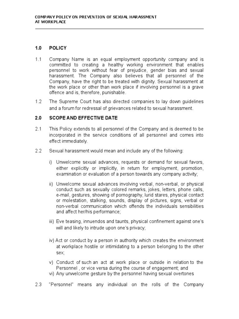 POSH Policy - Version 1.4 | PDF | Sexual Harassment | Misconduct