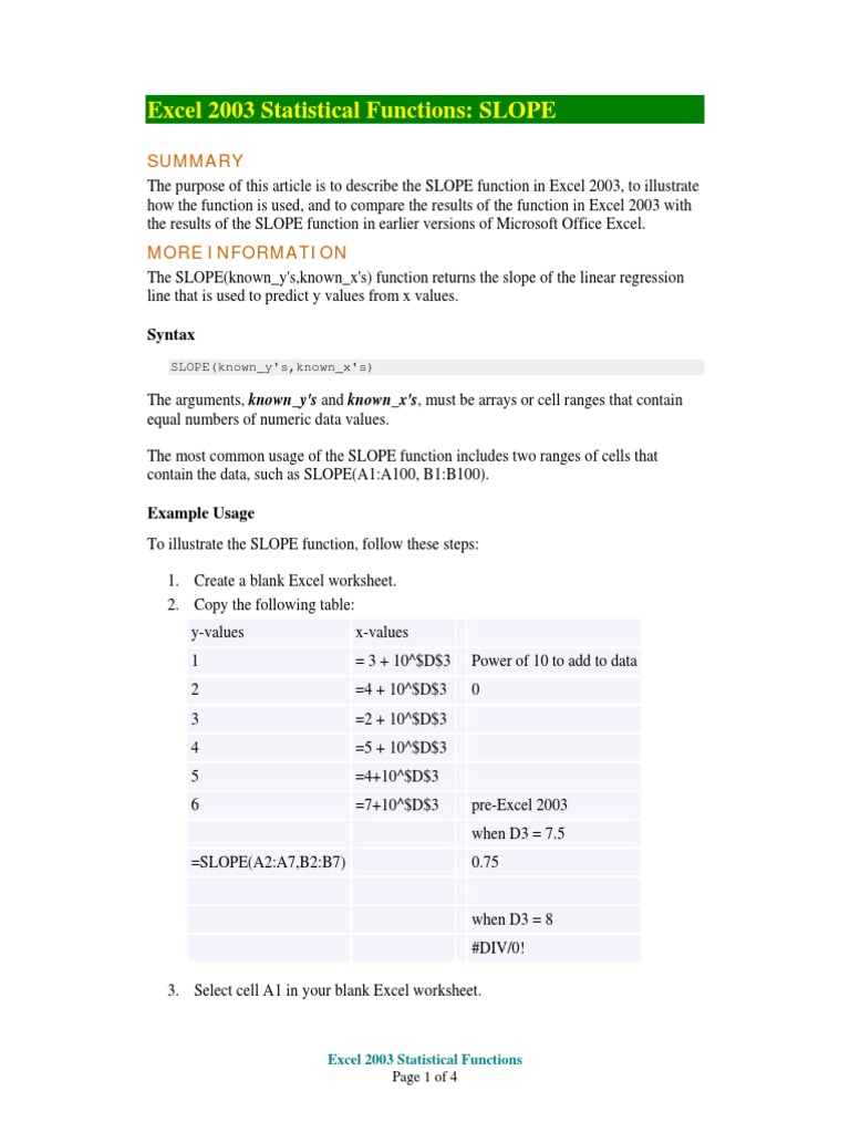 Excel 2003 Statistical Functions | PDF | Mean | Microsoft Excel