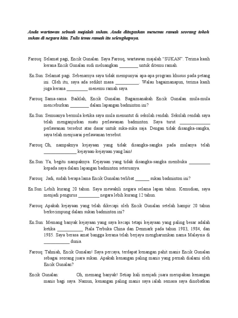 Anda Wartawan Sebuah Majalah Sukan | PDF | Olahraga & Rekreasi