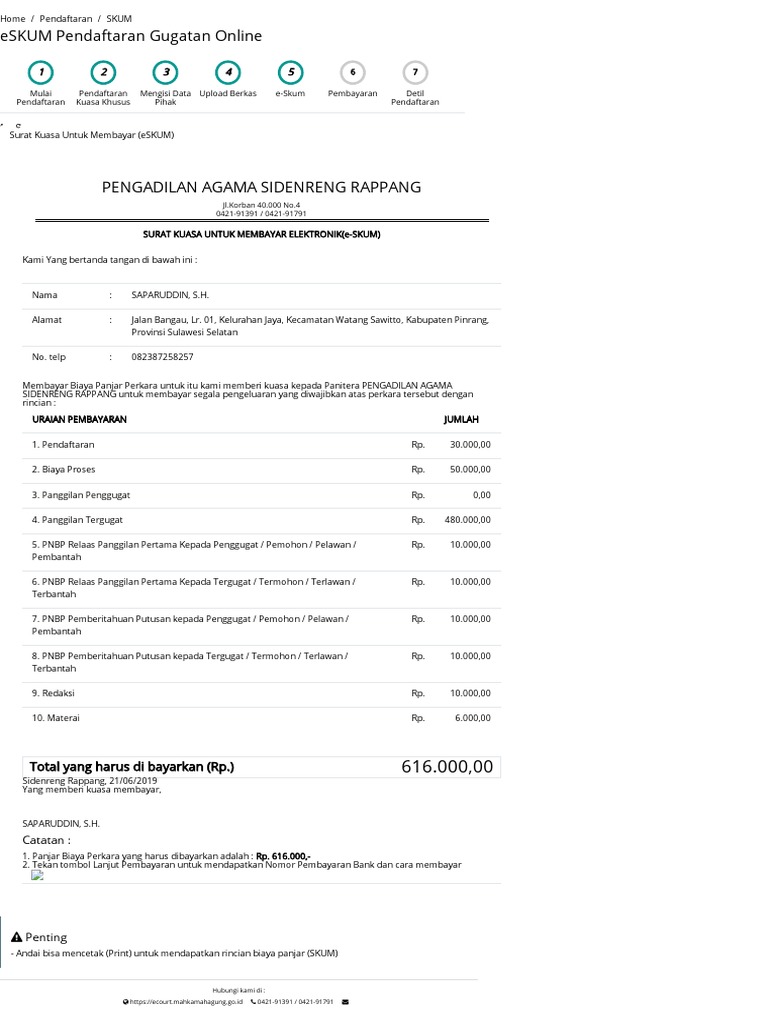 Contoh Surat E-Filing SKUM Ecourt MA | PDF