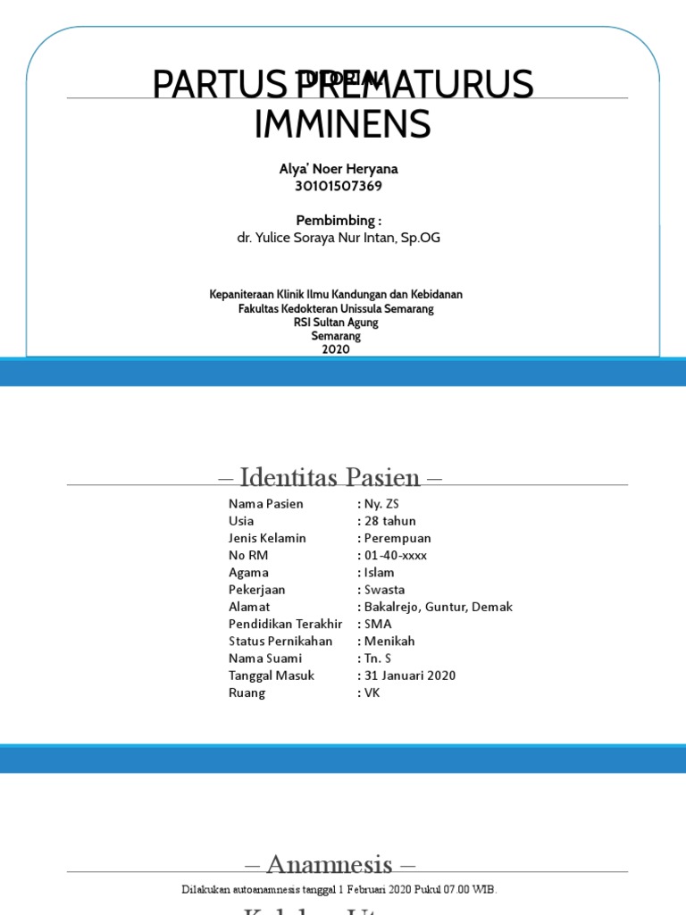Partus Prematurus Imminens: Tutorial | PDF