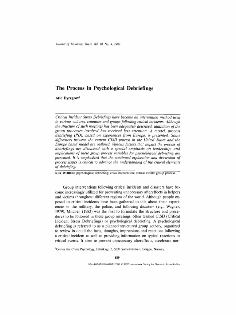 The Process in Psychological Debriefings PDF | PDF | Psychological ...